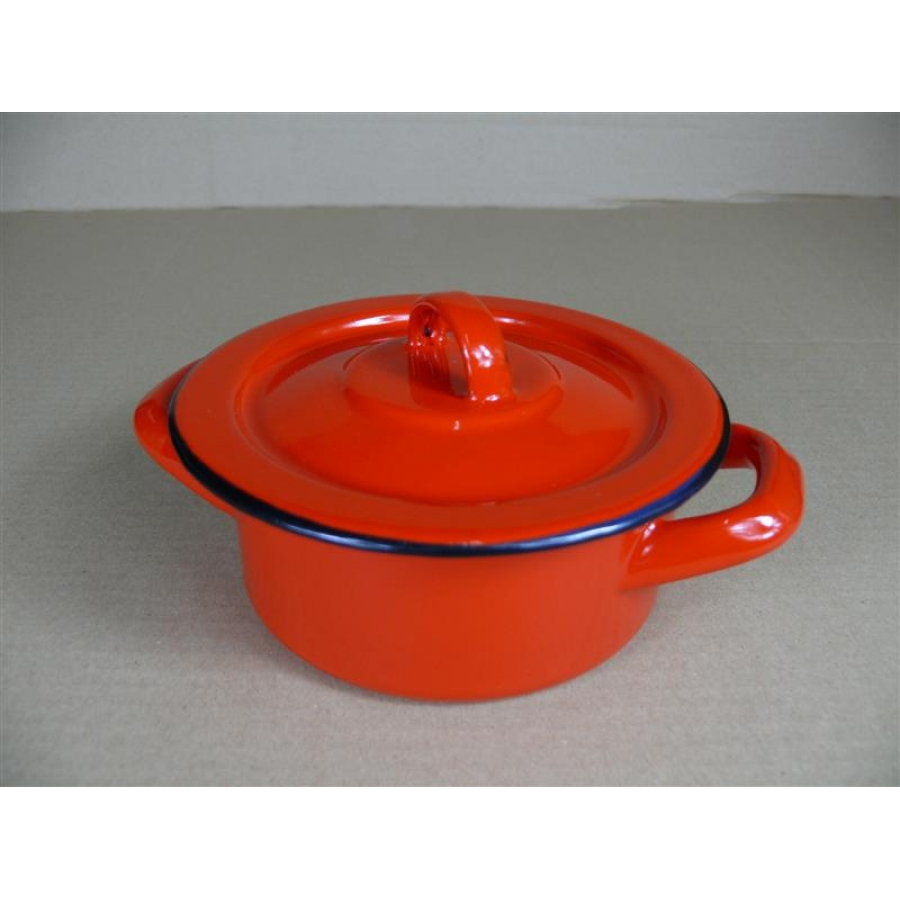 Kleiner Topf mit Deckel 12cm rot emailliert, 11,99
