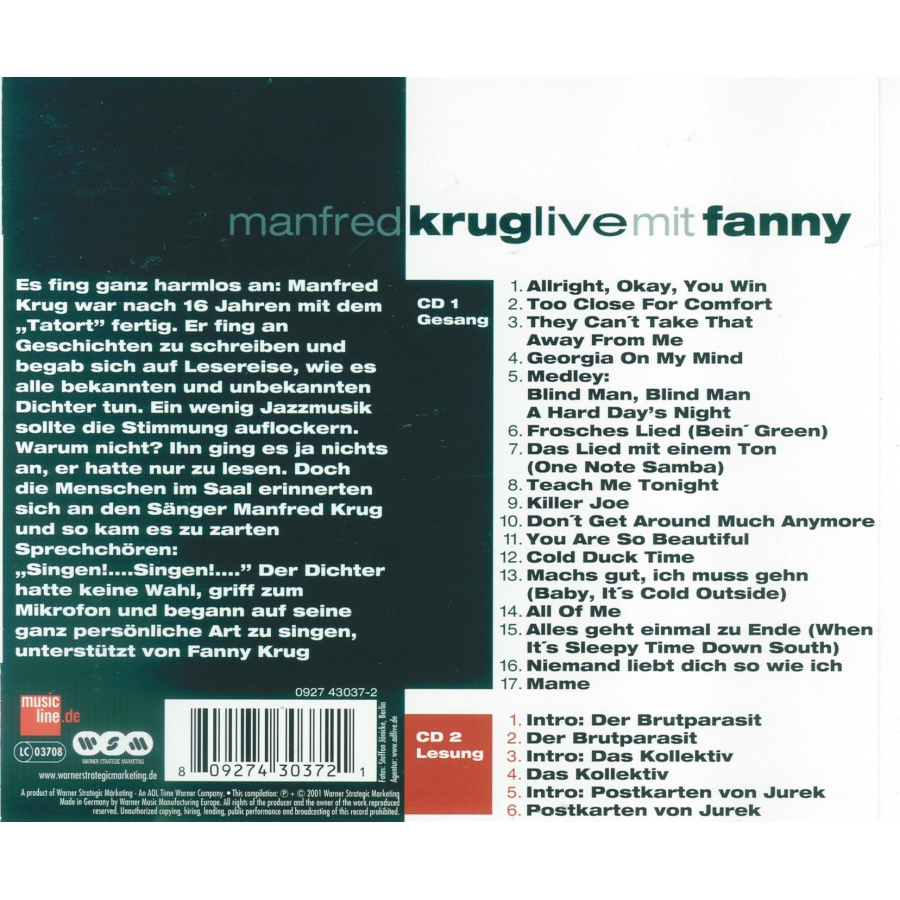 Manfred Krug CD Live mit Fanny, 26,99