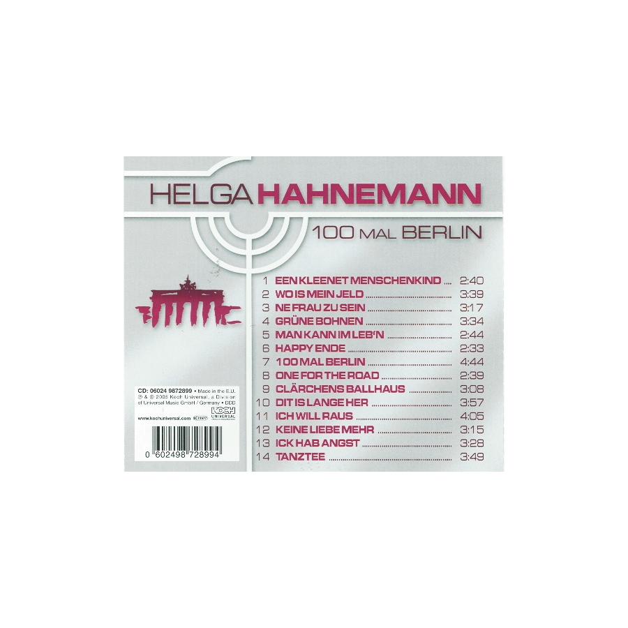 Helga Hahnemann CD - 100 mal Berlin, 19,99